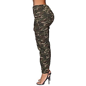 Double Denim Women's High Waist Jogger Pants - Casual Cargo Elastic Waistband Sweatpants Tapered Fatigue with 6 Pockets SCP-2049 Camo XL