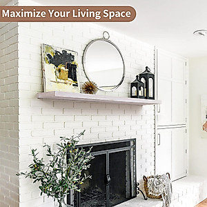 Axeman Floating Shelves for Wall, Rustic Elm Wood 48''W x 8" D Wall Shelf with Invisible Bracket, Large Long Wall Mounted Storage Shelves for Living Room, Bedroom, Kitchen, Bathroom Decor, White Wash