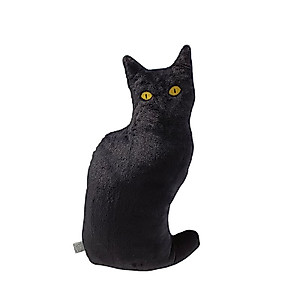 Zen Living Pro Black Plush Cuddle Cat Shaped Throw Pillow – Cute Fluffy Stuffed Long Animal Plushies, Life Size Spooky Cushion, Realistic Halloween Gothic Boho Decor Gift