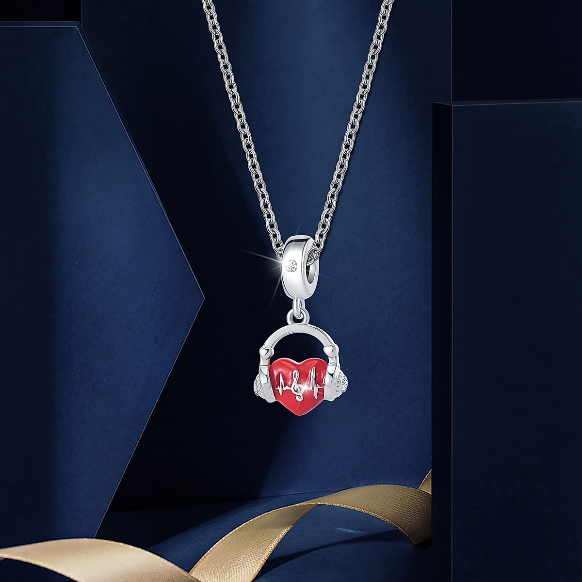 YSAHan Red Headphones Emblazoned Music Note Charm Heartbeat Headset Bead for Pandora Bracelet