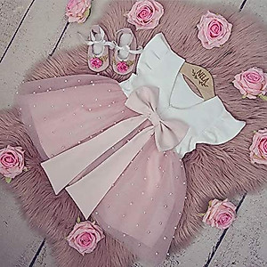 LeSury Baby Girls Tutu Dress Pink Ruffles Sleeveless Toddler Sundress Tulle Dresses Big Bow Princess (Pink, 6-12 M)