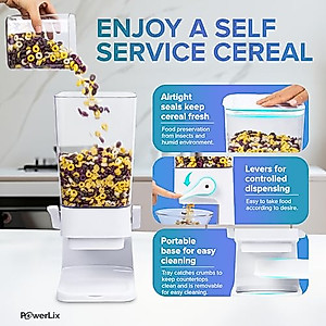 POWERLIX 2pc Cereal Dispenser Countertop (5.5 L), Cereal Storage Container, Organization Container for Kitchen, Food Dispenser for Rice, Pasta, Grains, Nuts, Candies, Oatmeal, Snacks (White)