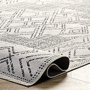 nuLOOM Mia Machine Washable Geometric Medallion Area Rug, 5' x 8', Light Grey