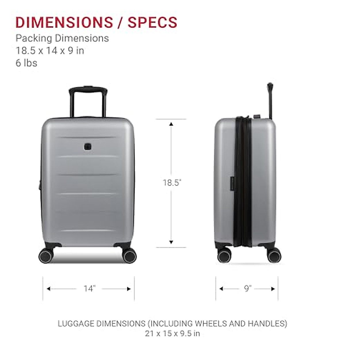 SwissGear 8020 Eclipse Hardside Expandable Luggage with Spinner Wheels, Ultimate Grey, Carry-On 18-Inch