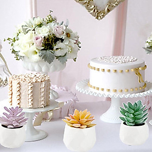 Set of 4 Mini Artificial Succulent Plants with White Geometric Ceramic Planters Faux Succulent for Bedroom Bathroom Bookshelf Office,Wedding Home Garden Decor（red/Green/Orange Yellow/Purple）