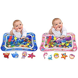 Infinno Tummy Time Mat Premium Baby Water Play Mat for Babies, Baby Toys for 3 to 24 Months, Blue Whale Style and Pink Dolphin Style
