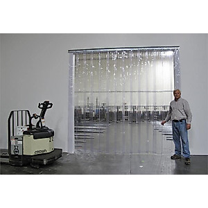 Strivide - Vinyl Plastic Strip Curtain Door Kit 168 in. (14 ft) Width x 108 in. (9 ft) Height Clear Ribbed 12 in. Strips with 100% Overlap