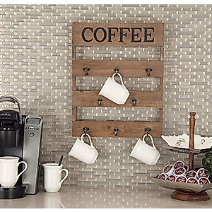 Deco 79 Wood Coffee 8 Hangers Wall Hook, 15" x 3" x 19", Brown