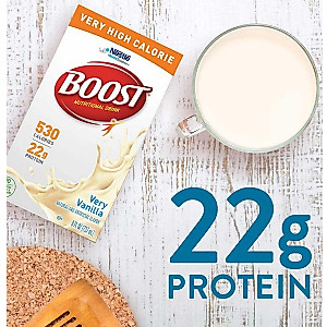 Boost Very High Calorie Nutritional Drink Very Vanilla, Made with Natural Vanilla Flavor & No Artificial Flavors, Colors & Sweeteners, 8 FL OZ (Pack of 24)