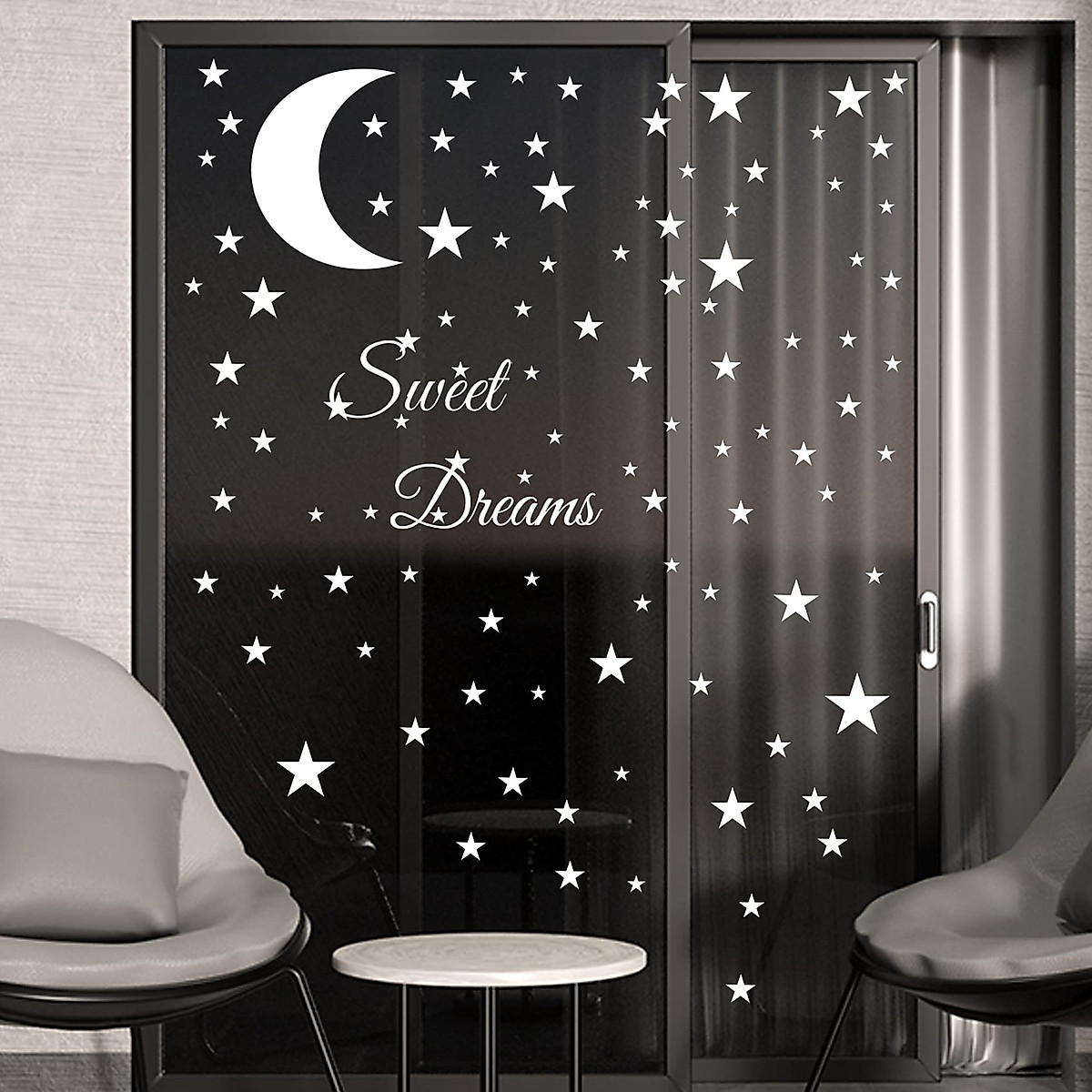 Stars and Moon Wall Decal with Sweet Dreams Quotes Wall Stickers Star Decals for Walls Nursery Wall Decal, White Vinyl Wall Moon Stars Removable Peel and Stick Wallpaper for Kids Girls Boys Bedroom