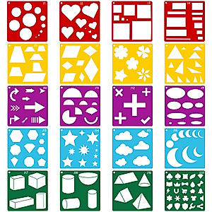 Peohud 40 Pieces Stencils for Kids, Geometric Shaped Stencils, Simple Drawing Chalk Stencils Colorful Art Painting Template for DIY Craft, 5.9 x 5.9 Inches