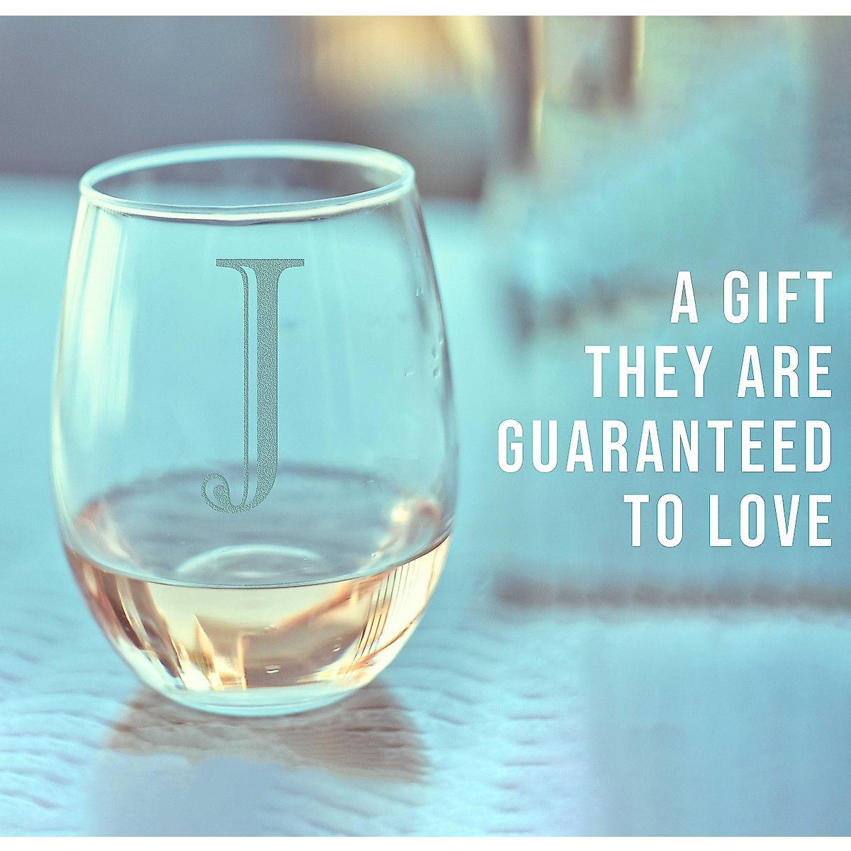 Monogram Etched 17oz Stemless Wine Glass (Letter J) A-Z Personalized gifts for Women, Custom wine glasses, Monogrammed Birthday gift for Her Initial