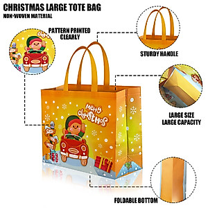 CCINEE 12 PCS Christmas Gift Bags with Handle, Large Size Reusable Christmas Tote Bags Non-Woven Christmas Treat Bags Grocery Shopping Bags for Gifts Wrapping Xmas Party Supplies,15.7"×13.8"×5.7"