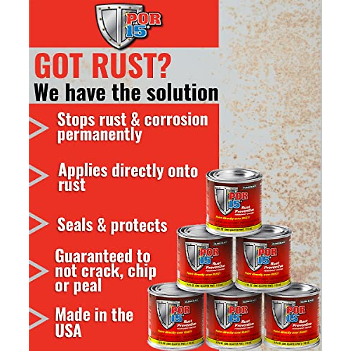 POR-15 Six Pack Rust Preventive Coating, Stop Rust and Corrosion Permanently, Anti-rust Protective Barrier, 4 Fluid Ounces, Gloss Black, Pack of 6