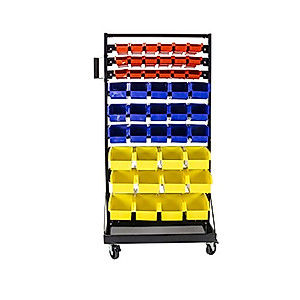 Steel Dragon Tools® TLPB05 90 Parts Bin Shelving Storage Organizer with Locking Wheels for Shop Garage and Home