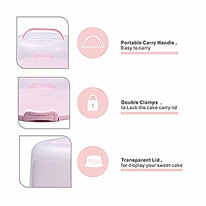 SETLUX 10in Plastic Cake Carrier with Handle, Round Cake Holder with Lid Pink Cake Container for 6in/8in/10in Cake