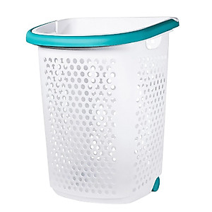 AYOYZ Wheeled Design Clothes Laundry Basket, 70.52 Liter Capacity,2 Bushel Rolling Plastic Laundry Hamper with Pop-up Handle, White