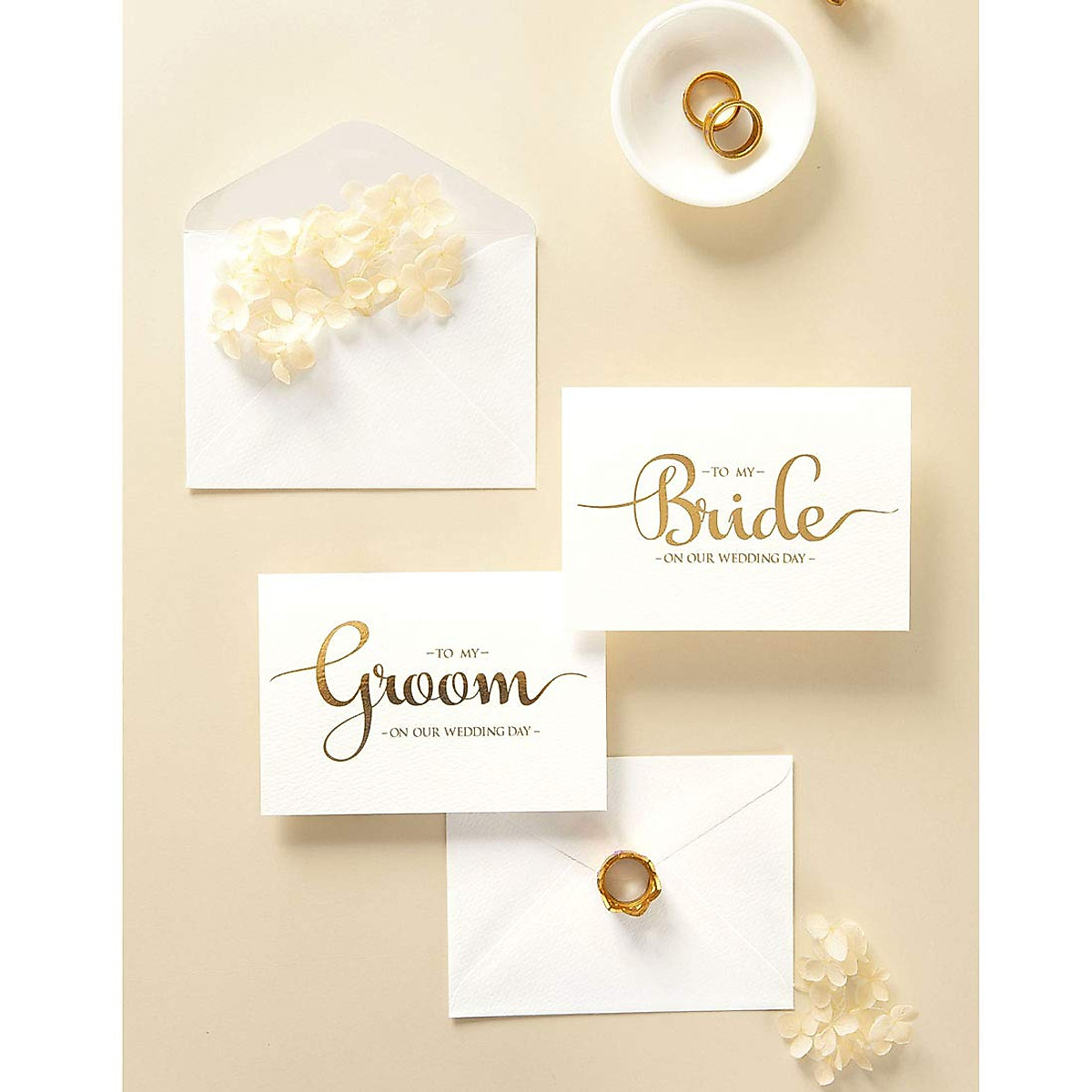 MAGJUCHE Wedding Day Cards Set, Gold Foiled to My Bride and to My Groom Wedding Vow Card with Envelopes