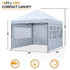 COOSHADE 10X10Ft Pop up Canopy Tent Enclosed Instant Folding Canopy Shelter with Elegant Church Window Outdoor Pavilion Cater Party Wedding BBQ Events Tent(White)