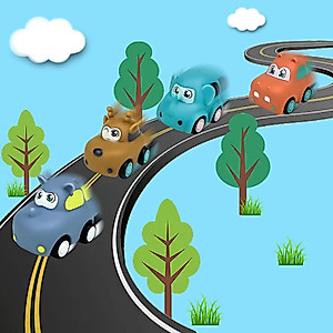 Toy Cars Gifts for 3+ Years Old Boys Girls Toddlers - Soft Car Baby Toys Pull Back Cars Set 4 Pack Birthday Gifts for Infant