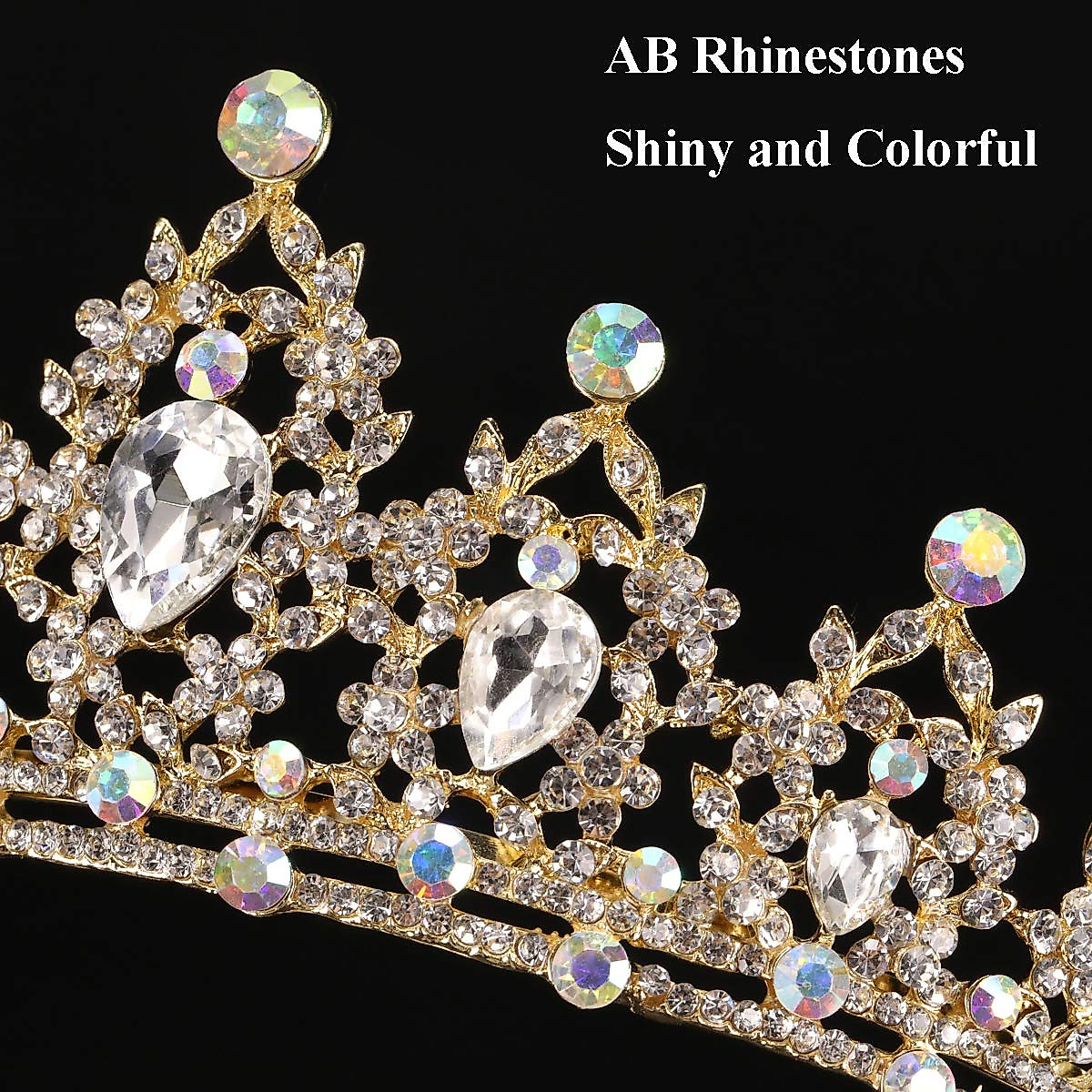 Sppry Women Tiara with Comb - Colorful AB Crystals Crown for Bridal Princess Girls at Wedding Birthday Pageant (Gold)