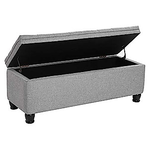 SONGMICS Storage Ottoman, 46.5 Inches Long Bed End Stool with Storage, Solid Wood Legs, Buttons Decoration, Non-Slip Foot Pads, 330.6 lb Load Capacity, Light Gray ULOM070G02