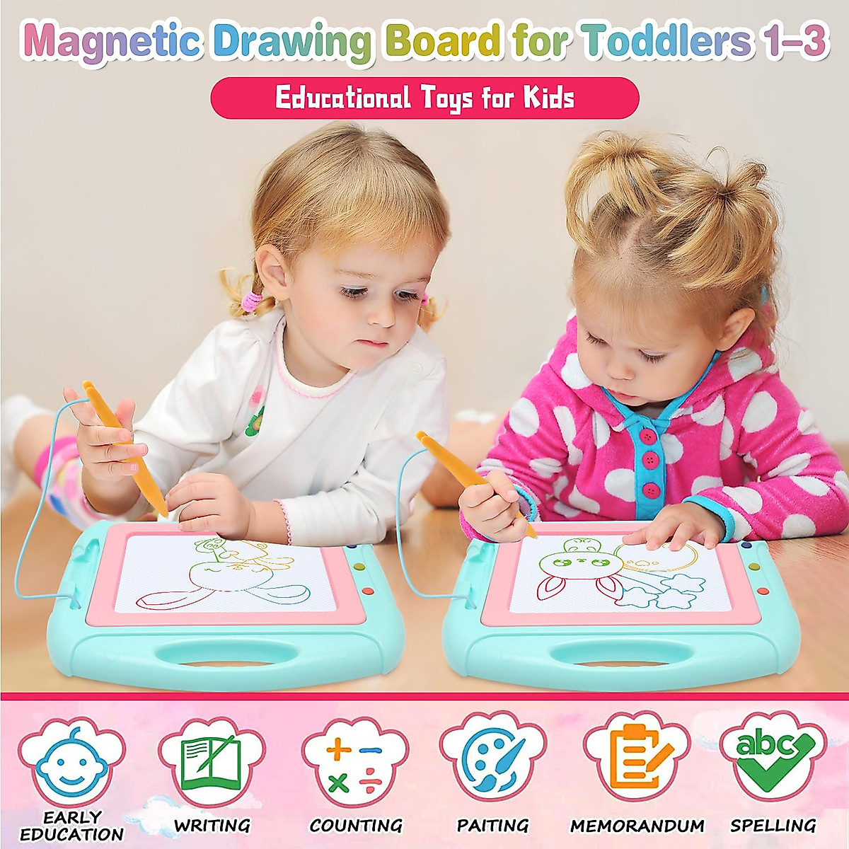 Toddler Girl Toys for 1-2 Year Old,Magnetic Drawing Board,Kids Toys for 1 2 3 Year Old Girls Boys,Easter Gifts for Kids,Magna Erasable Doodle Board,Baby Toys,Learning Toys Gifts for Girls Boy Birthday