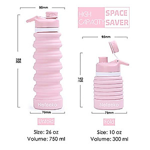 Nefeeko Collapsible Water Bottle, 26oz Silicone Foldable Water Bottles Leakproof BPA Free Travel Water Bottles with Carabiner, Portable Sport Water Bottles for Camping,Hiking Outdoor Indoor Sport