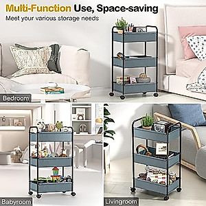 YASONIC 3-Tier Rolling Cart, Easy Assembly, Move, Lightweight, Gray