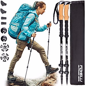 Foxelli Carbon Fiber Trekking Poles – Lightweight Collapsible Hiking Poles, Shock-Absorbent Walking Sticks with Natural Cork Grips, Flip Locks, 4 Season/All Terrain Accessories and Carry Bag