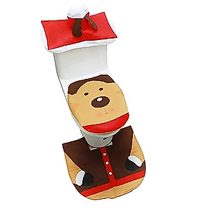 ikasus Christmas Theme Bathroom Decoration Set w/Toilet Seat Cover, Rugs, Tank Cover, Toilet Paper Box Cover and Santa Towel for Xmas Indoor Decor, Party Favors Toilet Seat Cover Color#2