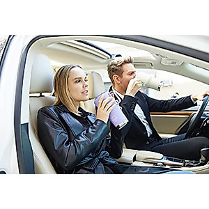 Mayim Large Travel Coffee Mug Tumbler with Clear Slide Lid and Handle, Reusable Vacuum Insulated Double-Wall Stainless-Steel Thermos, Fits in Cup Holder, 30oz., Neon Yellow