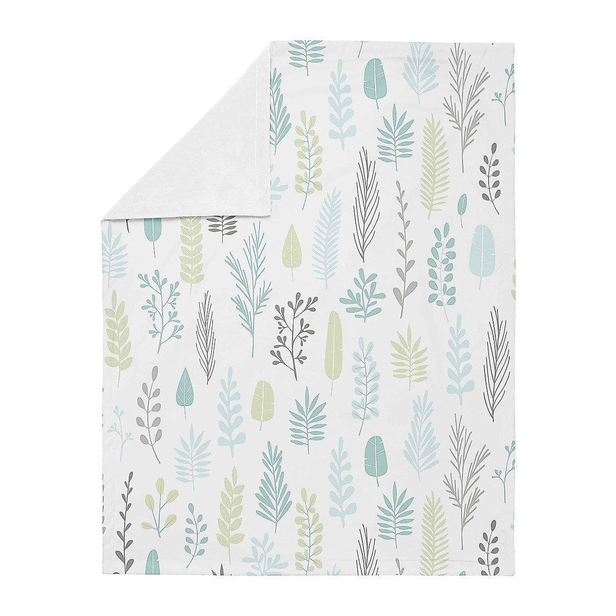 Sweet Jojo Designs Blue Leaf Baby Boy Girl Receiving Security Swaddle Blanket for Newborn Toddler Nursery Car Seat Stroller Soft Minky - Turquoise Grey Green Tropical Botanical Rainforest Jungle Sloth