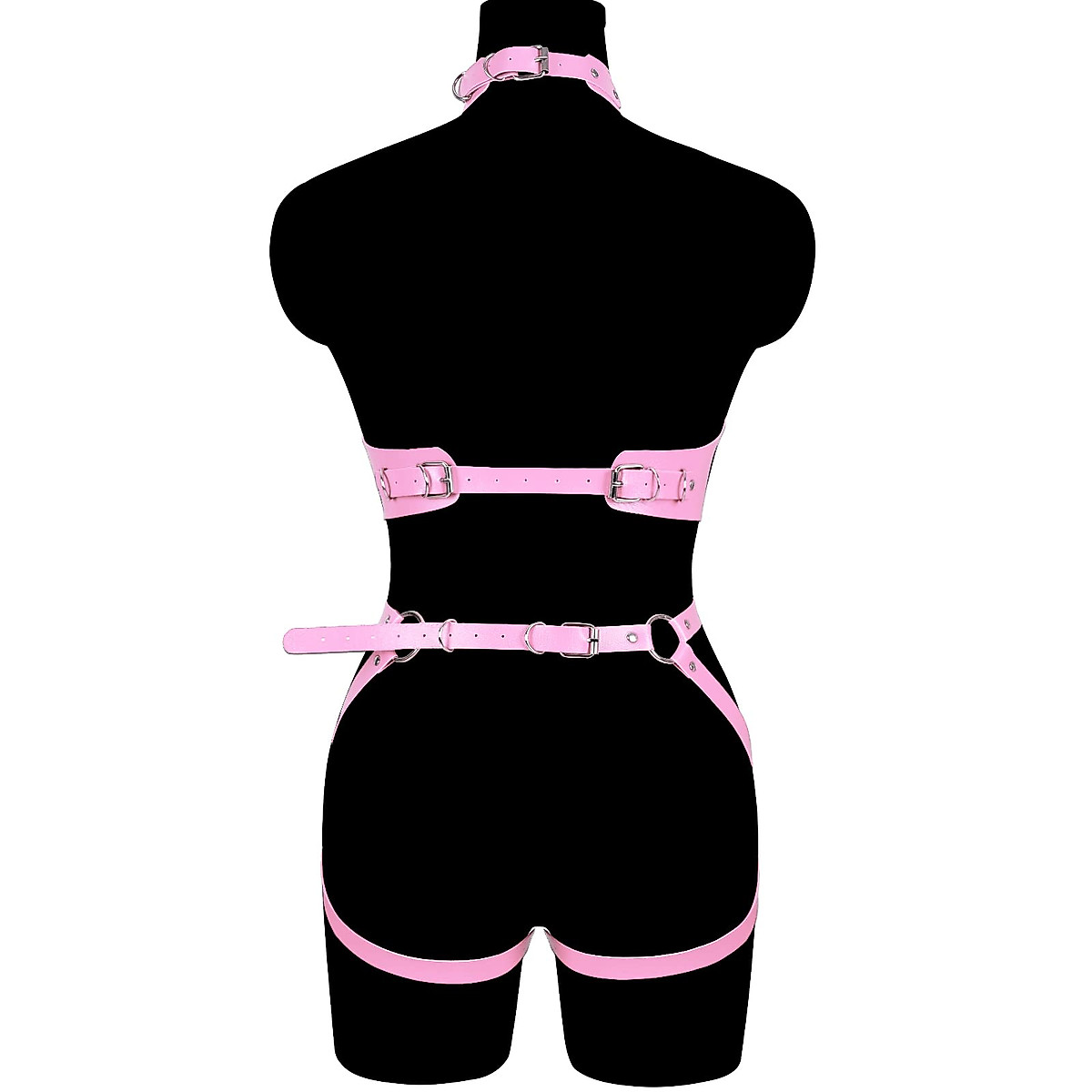 Waist Garter belt Punk Full body harness for women Photography Dance Rock Halloween Leather cage Chest strap set (Pink)