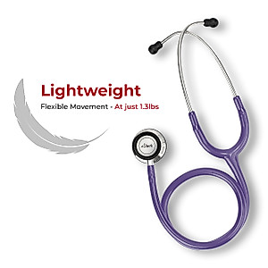 eSteth Classic Stethoscope - Sensitive Chest Piece for Monitoring Amplified Heart & Lung Sounds - Lightweight Design, Flexible Stethoscope Tubing - Extra Ear Tips & Non-Chill Ring - 32" Long, Purple