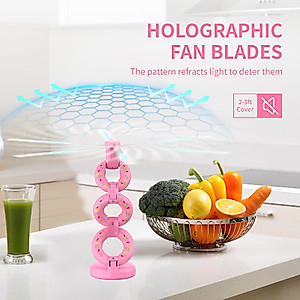 Eggkiss Portable Food Fans, Foldable Donut Fans for Food Tables, Outdoor Picnic Fan with Holographic Blades, Battery Powered Hangable Food Spinning Fan for Party, BBQ, Picnic (Pink,3 Pack)