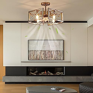 PUNSOKO Ceiling Fans with Lights, Brushed Nickel Fandelier Ceiling Fan with Light and Remote, 20'' Modern Bladeless Chandelier Fan Flush Mount for Kitchen, Bedroom, Living Room