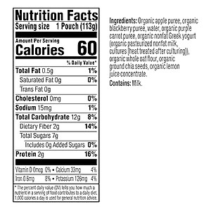 Plum Organics Mighty Food Group Blend, Organic Baby Food Meals [12+ Months], Quinoa, Blackberry, Purple Carrot, Greek Yogurt & Oat, Kosher, USDA Certified Organic, Non-GMO, 4 Ounce Pouch (Pack Of 6)