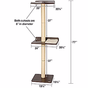 PetFusion Ultimate Cat Climbing Tower & Activity Tree. (24 x 20.8 x 76.8 inches (lwh) Tall Sisal Scratching Posts, Modern Wall Mounted cat Furniture, Espresso Finish). 1 Year Manufacturer Warranty