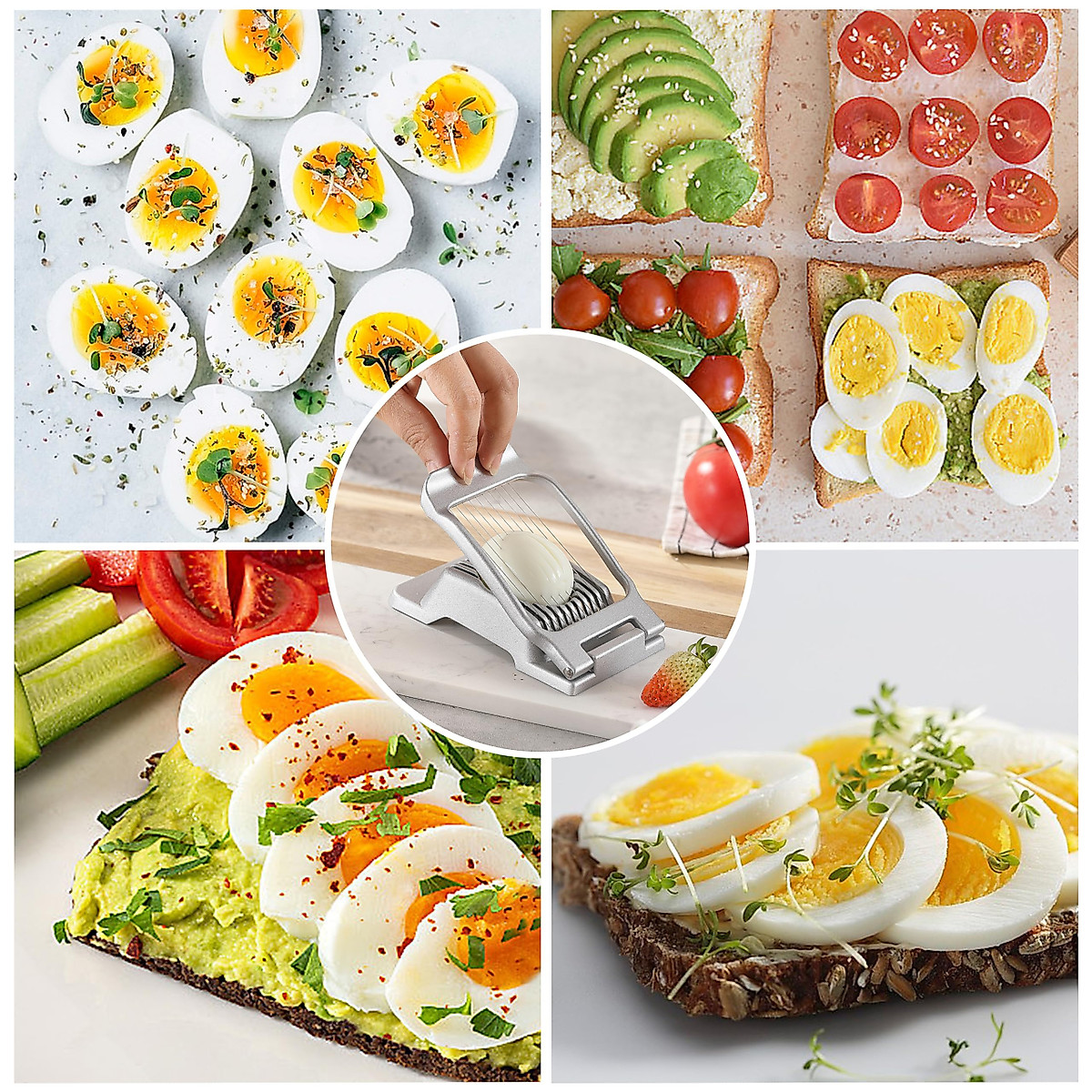 Egg Slicer for Hard Boiled Eggs, LCCOWOT Heavy Duty Strawberry Slicer Cutter, Stainless Steel Wire Cup Slicer with Aluminium Body, Perfect for Eggs, Fruit, Spam, Mushroom and More