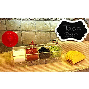 Oaklyn Large Clear Condiment Server Organizer on Ice with Containers and Lid – BPA-Free Serving Bar Compartments and Plastic Box Tray – Chilled Caddy Dispenser Set - Holds 80 oz Total