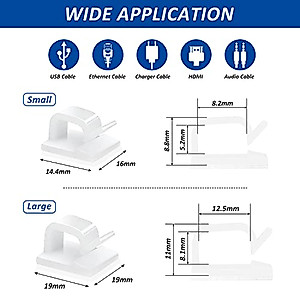 Adhesive Cable Clips - 50 Pcs Wire Holder Organizer Cord Management for Car, Ethernet Cable,Wall,Office and Home-White (41/64"x37/64"-50PCS, White)