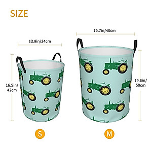 Laundry Basket Blue Green Tractor Collapsible Laundry Hamper Lightweight Storage Bin for Bedroom Bathroom Toys Organizer Nursery Medium