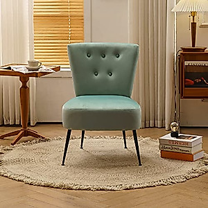 EODNSOFN Velvet Fabric Upholstered Trundle Chair with Black Metal Legs Dining Room Living Room Bedroom, Light Blue