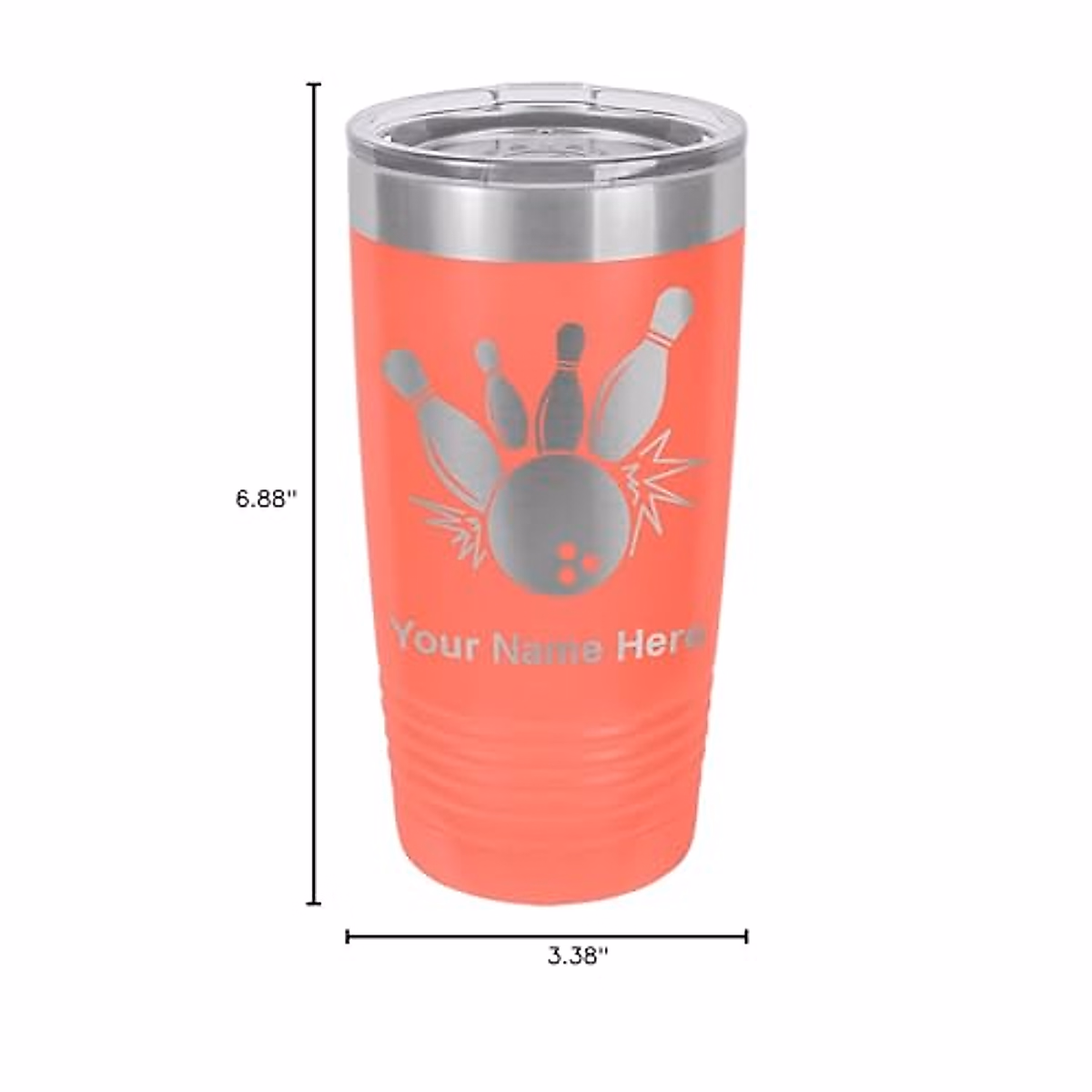 LaserGram 20oz Vacuum Insulated Tumbler Mug, Bowling Ball and Pins, Personalized Engraving Included (Coral)