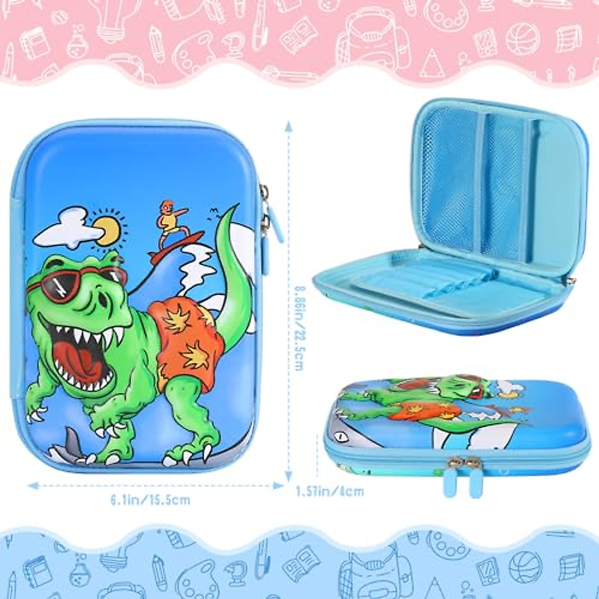 MoKo Pencil Case with Large Capacity, Zipper Protective Pen Holder Pencil Storage Bag Portable Students Stationery Box Cute Unicorn Pattern Pencil Pouch for Kids Gift, Blue & Green