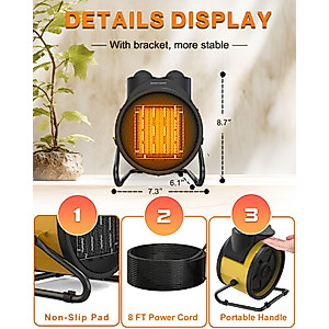 Outdoor Patio Heater - 1500W PTC Electric Garage Heater with Thermostat, 2S Fast Heating Ceramic Heater, 3 Modes Portable Small Fan Heaters for Patio, Garage, Greenhouse and Indoor Use