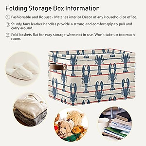 Retro Marine Lobster Storage Basket Bins Foldable Decorative Storage Box Laundry Hamper Baskte Storage for Living Room Clothes Nursery Closet Shelf Playroom,1 pcs