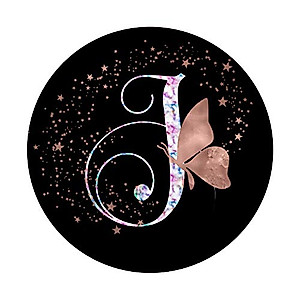Letter J Initial Rainbow Watercolor Butterfly Monogram PopSockets Swappable PopGrip