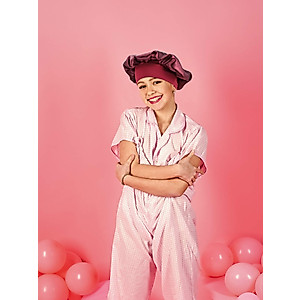 Blulu 3 Pieces Sleep Cap Satin Bonnet Night Head Cover Sleeping Soft Hair Turbans for Women and Girls (Silver Wine red Royal Blue)